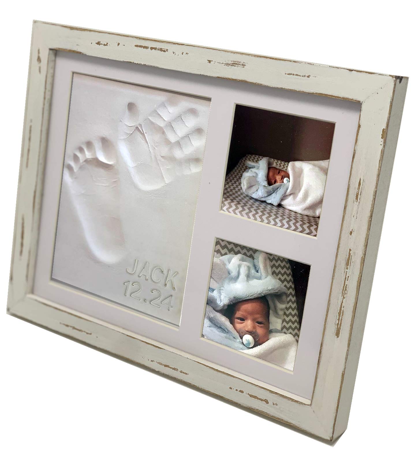 Baby Mushroom Farmhouse Baby Hand & Footprint Picture Frame Keepsake Kit - Rustic 9" x 11" Distressed Wood Frame, Clay, & Stencil for Newborns, New Mom, Registry Gift