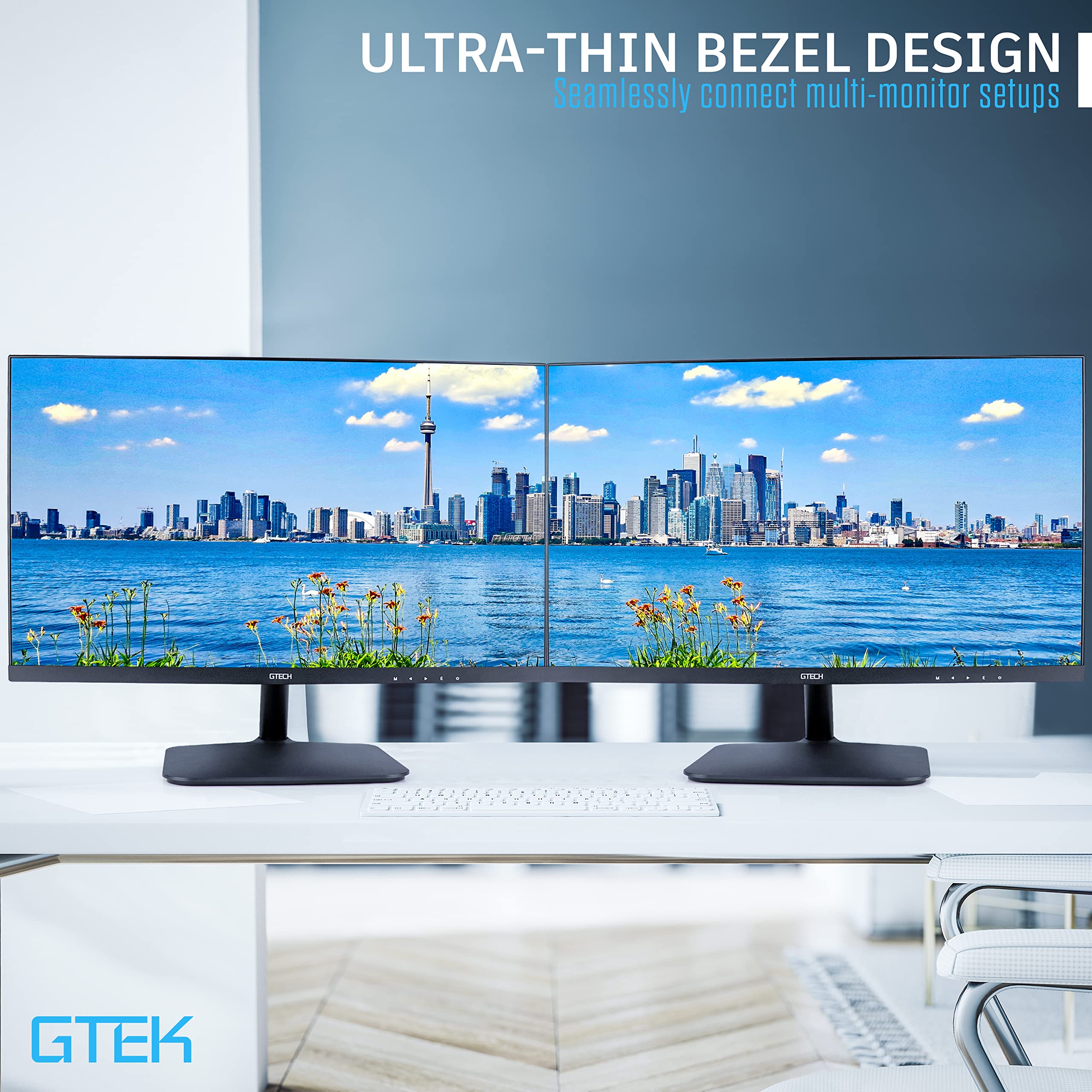 GTEK 24 Inch Frameless Computer Monitor, FHD 1080p LED Display, LCD Screen, HDMI VGA, 75Hz Refresh Rate, VESA Mountable, Low-Blue Light PC Monitor for Office Work - F2407V