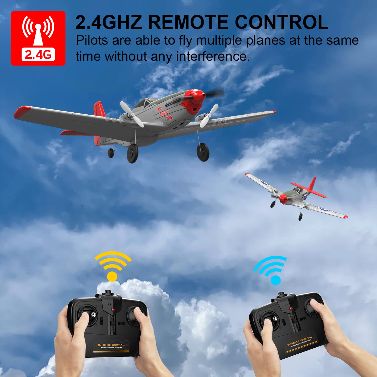 VOLANTEXRC RC Plane Ready to Fly for Beginners, 2.4Ghz 2CH RC Airplane P51 Mustang Toy Gift for Kids & Adults, with Gyro Stabilization System&2 Batteries (762-3)