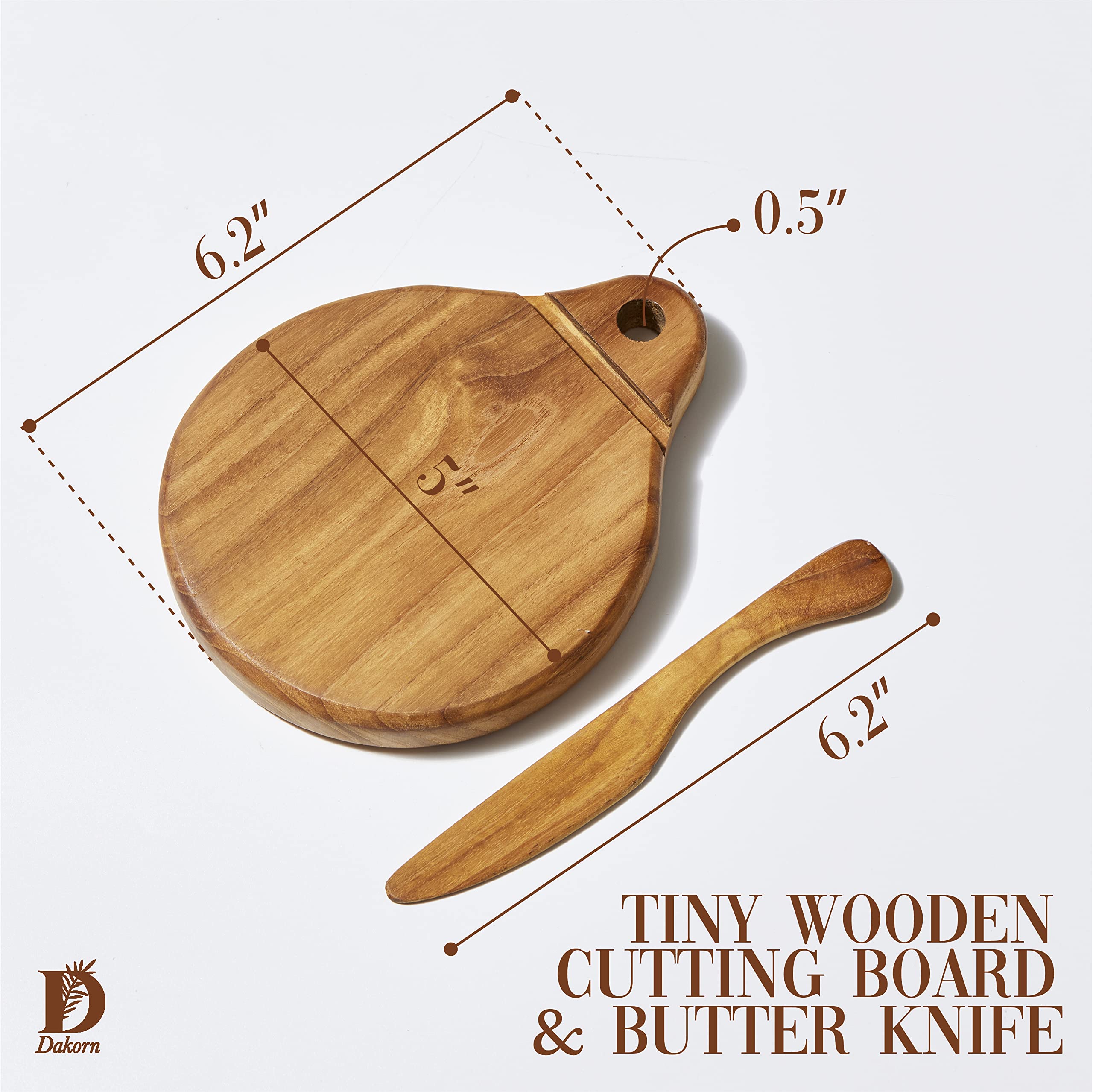 Dakorn Tiny Wooden Chopping Board 5", Mini Cutting board with handle for small fruit on Drink corner, Bar Cabinet & Butter Knife, Butter Spreader, Breakfast Spreadsā¦
