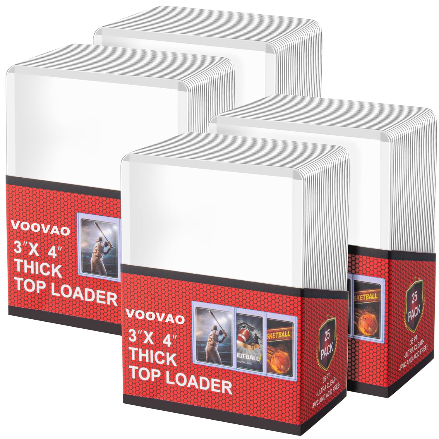 VOOVAO Toploader Clear 3" x 4" Toploaders Holder,Top Loaders for Cards,Card Protectors Hard Plastic for Baseball,Basketball,Trading Card 100ct.