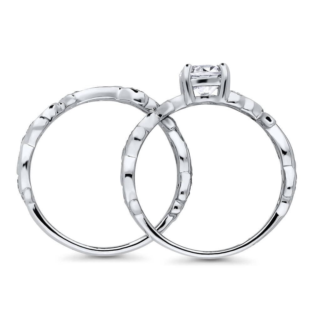 BERRICLE Sterling Silver Leaf Wedding Engagement Rings Cubic Zirconia CZ Solitaire Ring Set for Women, Rhodium Plated Size 7