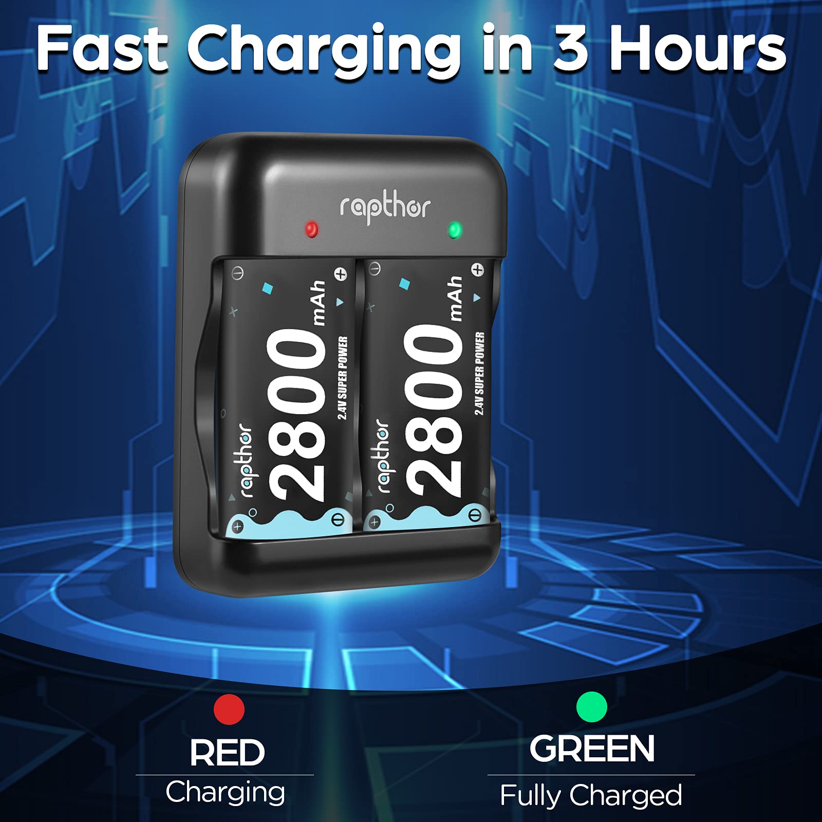 Rapthor 2800mAh Rechargeable Battery Pack for Xbox One 2.4V Ni-MH Low Self Discharge for Xbox One/Xbox One S/Xbox One X/Xbox One Elite/Xbox Series S/X, controller Batteries pack with Charger