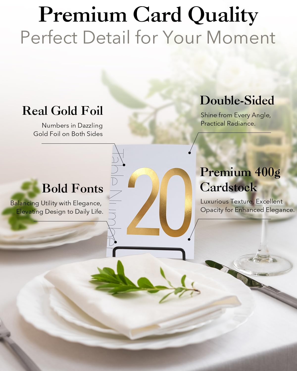 ElegaAura 32 Pcs Wedding Table Numbers, Gold Table Numbers for Wedding Reception, Double Sided Foil Number Cards 1-30 + Head & Gift Table, 4x6 in Table Signs for Restaurant, Baby Shower, Party, Event
