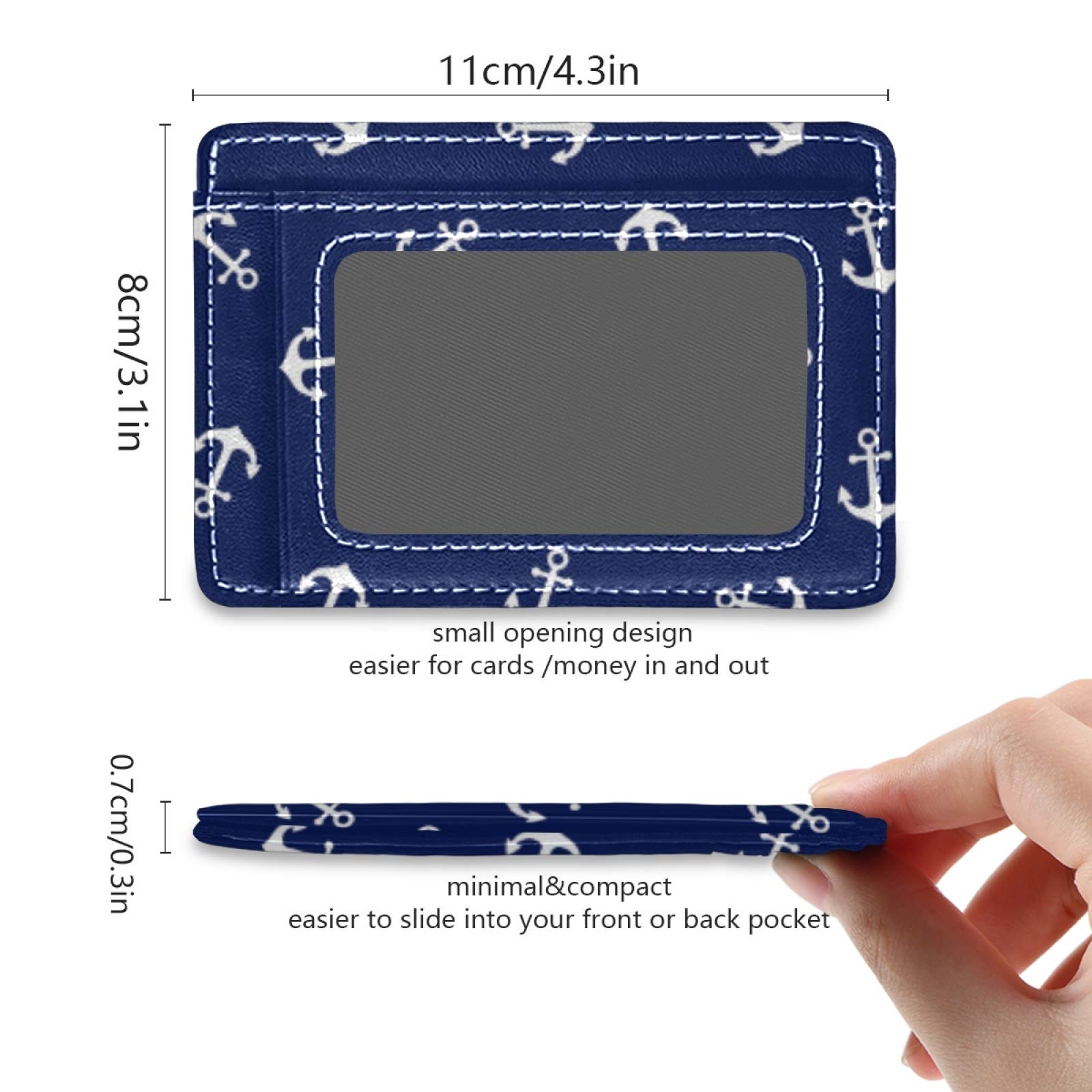 Linomo Thin leather Card Holder and Money Clip Nautical Anchor Pattern Wallet RFID Blocking for Men & Women