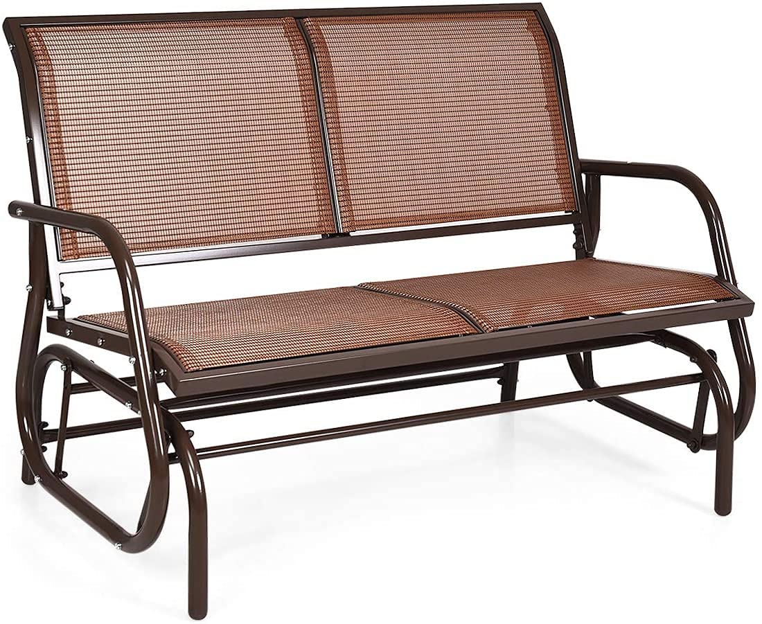 Generic BANGTANE Swing Glider for 2 People, Rocking Lounge Chair wMesh Fabric and Steel Frame, Patio Bench for Backyard, Garden, Poolside, Lawn, Indoor and Outdoor Use Brown