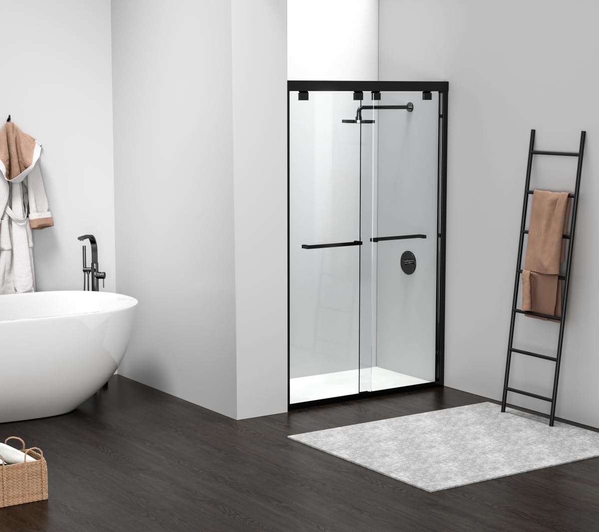 Elegant Kitchen and Bath SD303-4876MBK Semi-Frameless Shower Door 48 x 76 Matte Black