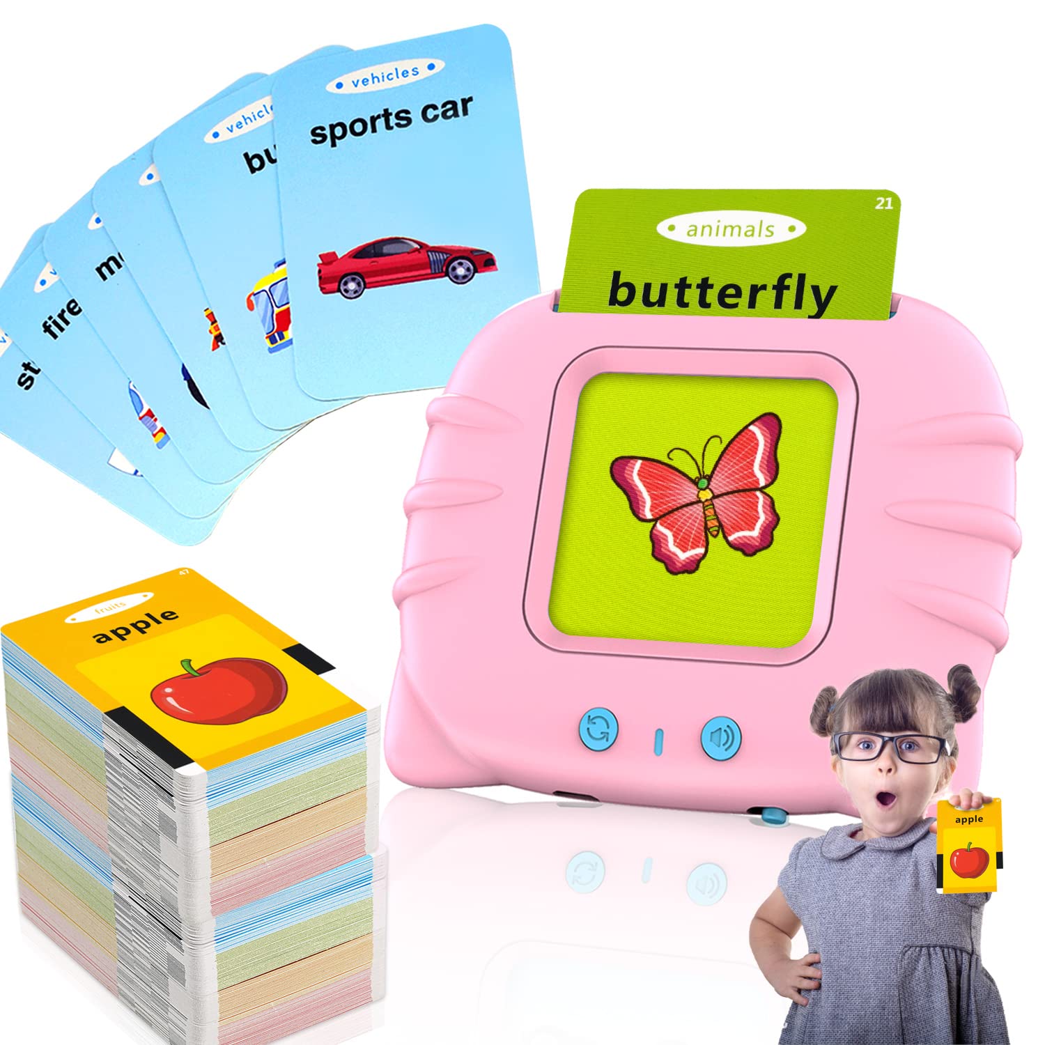 LinQool Preschool Learning Toys,Toddler Flash Cards,112pcs Animal Sight Words Cards Kindergarten,Educational Toys for 2 3 4 5 Year Old Boys Girls,Toddler Activities Gift (Pink) (LQ04)