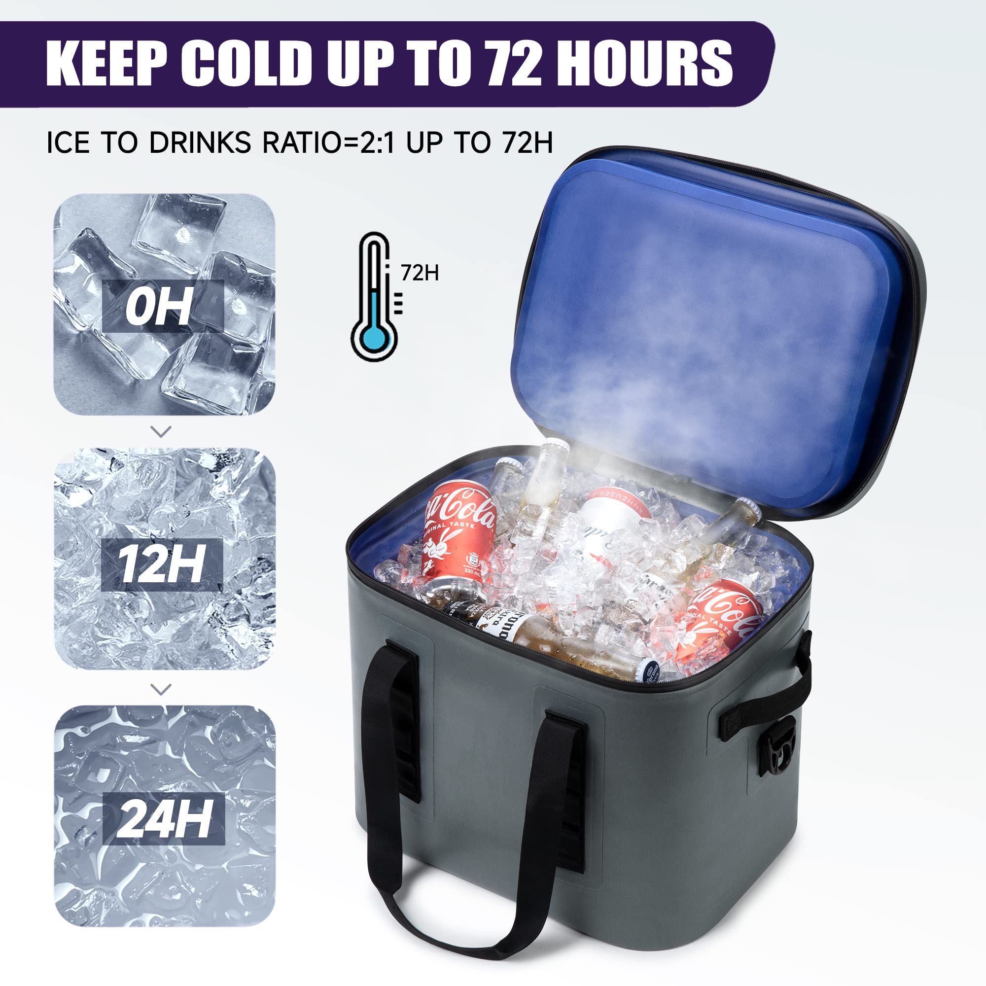 BeEagle Soft Cooler 30 Cans Cooler Bag Insulated 100% Leak Proof Waterproof Beach Cooler Portable Lightweight Camping Cooler Soft Ice Chest