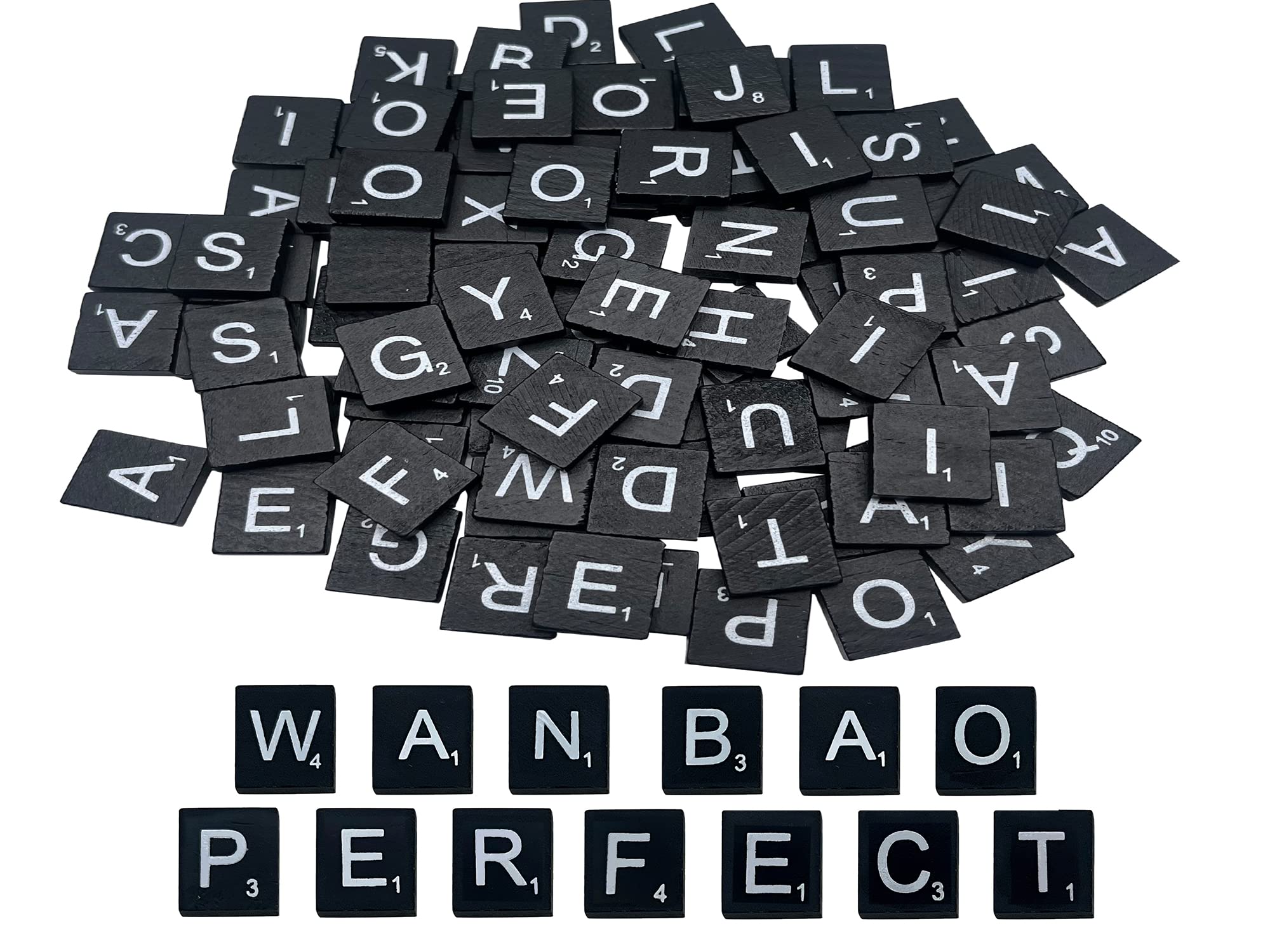 Black 400 PCS Wood Scrabble Tiles DIY Wooden Scrabble Letters for Spelling Wood Tile Game