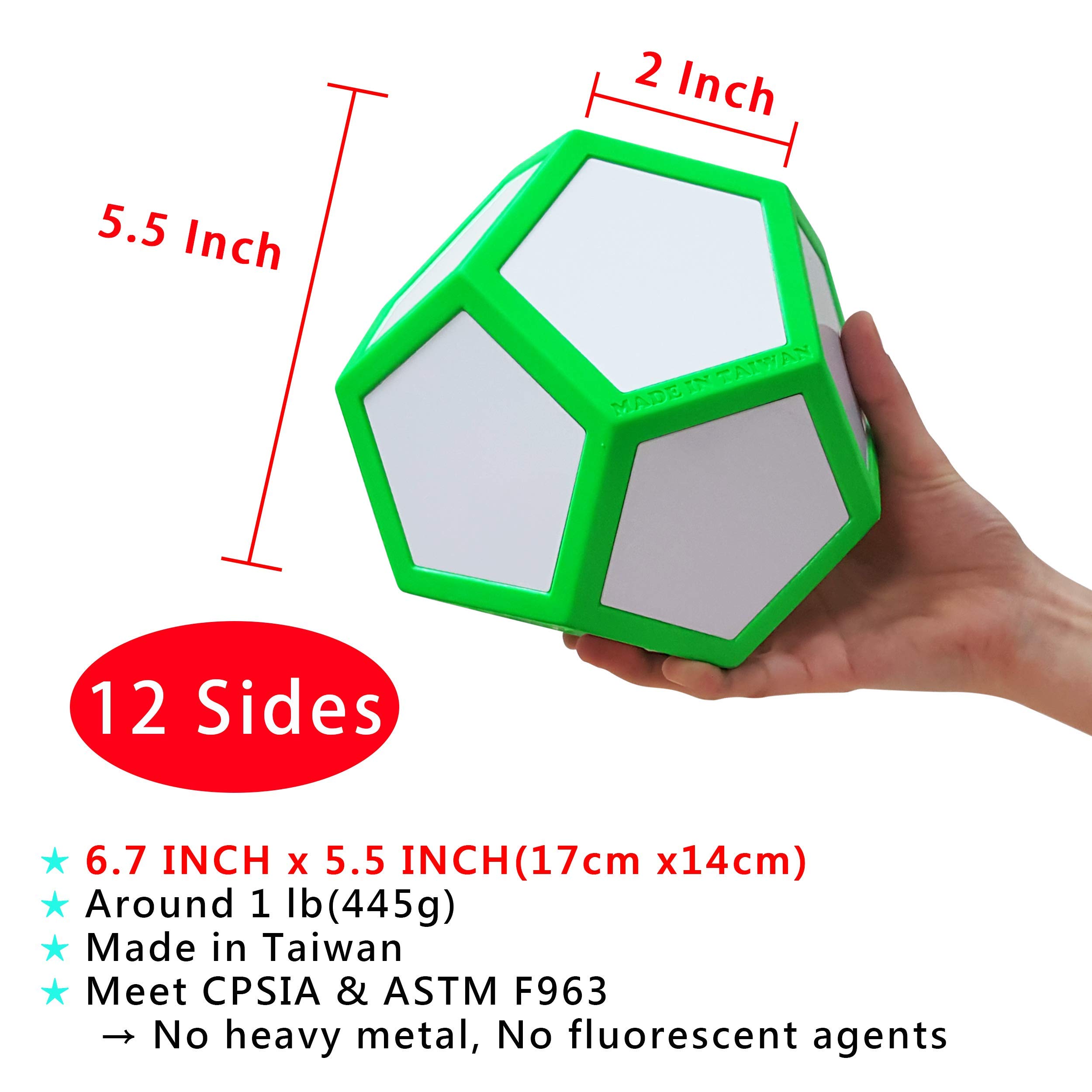 Macro Giant 6.7 Inch Dry Erase Polyhedral Foam Dice, Jumbo, Set of 2, Red, Blue, 12-Sided, White Board, Parenting Activity, Kid Toy, Preschool, Math Learning, Team Games