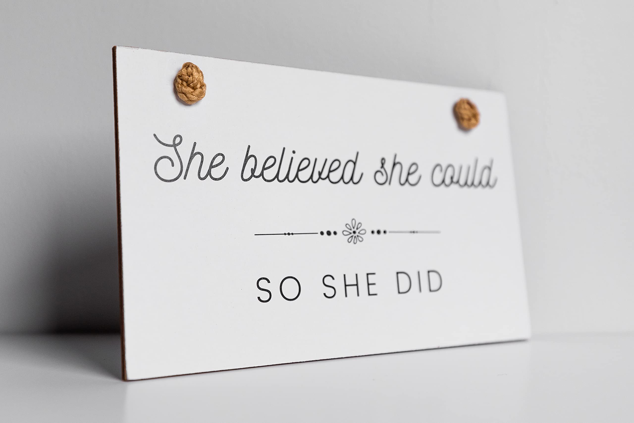 Marvin Gardens Designs She Believed She Could So She Did Inspirational Hanging Wood Wall Sign 9.5 by 5.5 Inches She Believed (White), 9.5 x 5.5…