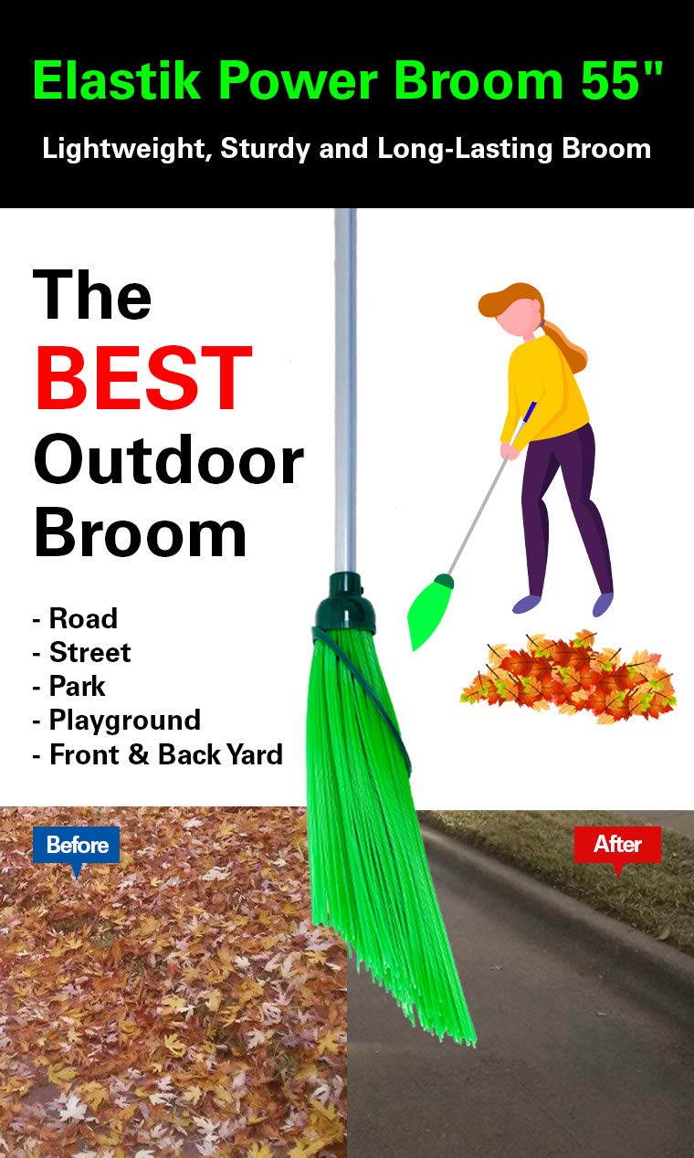 Janilink Elastik Power Green Broom - Heavy Duty All Purpose Broom Head w/o Handle[Set of 2]