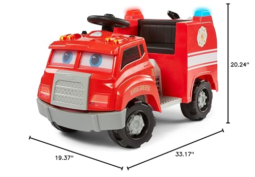 Kid Trax Real Rigs Toddler Fire Truck Interactive Ride On Toy, Kids Ages 1.5-4 Years, 6 Volt Battery and Charger, Sound Effects, Red, Large