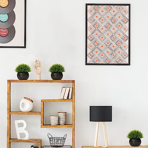 FIAHOSEY Fake Potted Plants Small Artificial Grass with Matte Black Ceramic Pots Faux Plant Greenery for Bathroom Living Room Office Tabletop Desk Shelf Decoration