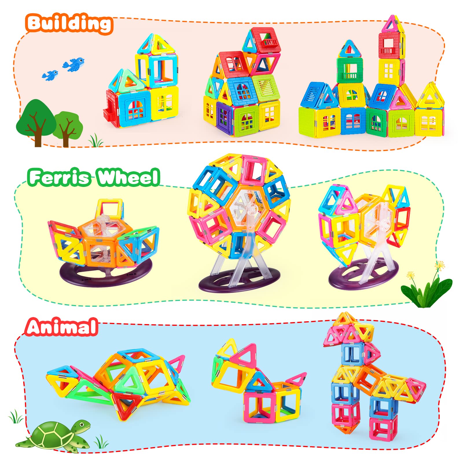 KIDCHEER Magnetic Tiles STEM Toddler Toys 100PCS Kids Magnet Building Blocks Game Educational Stacking Blocks Gift for Boys & Girls