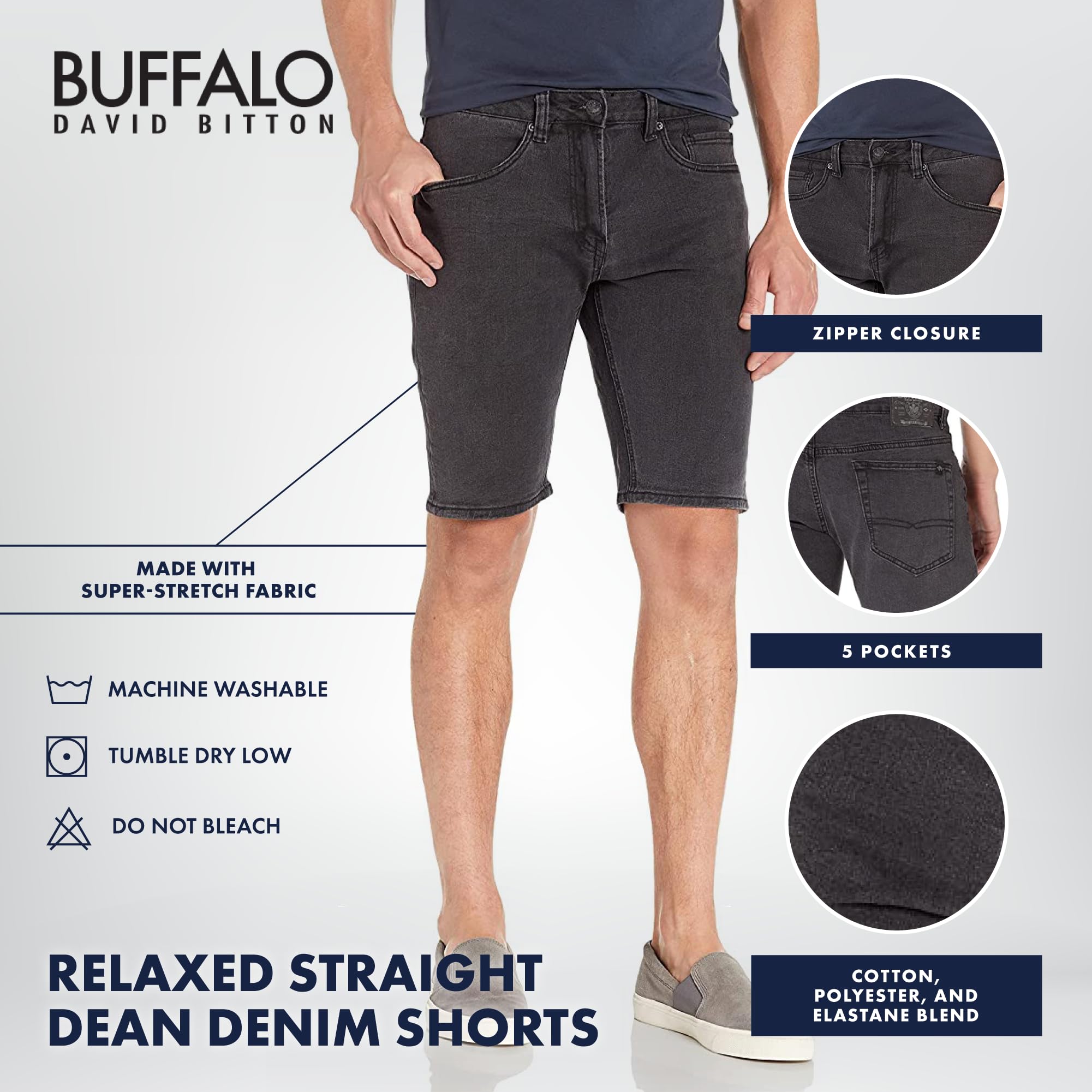 Buffalo David Bitton Men's Slim Parker Denim Shorts 2, Sandblasted/Crinkled, 30