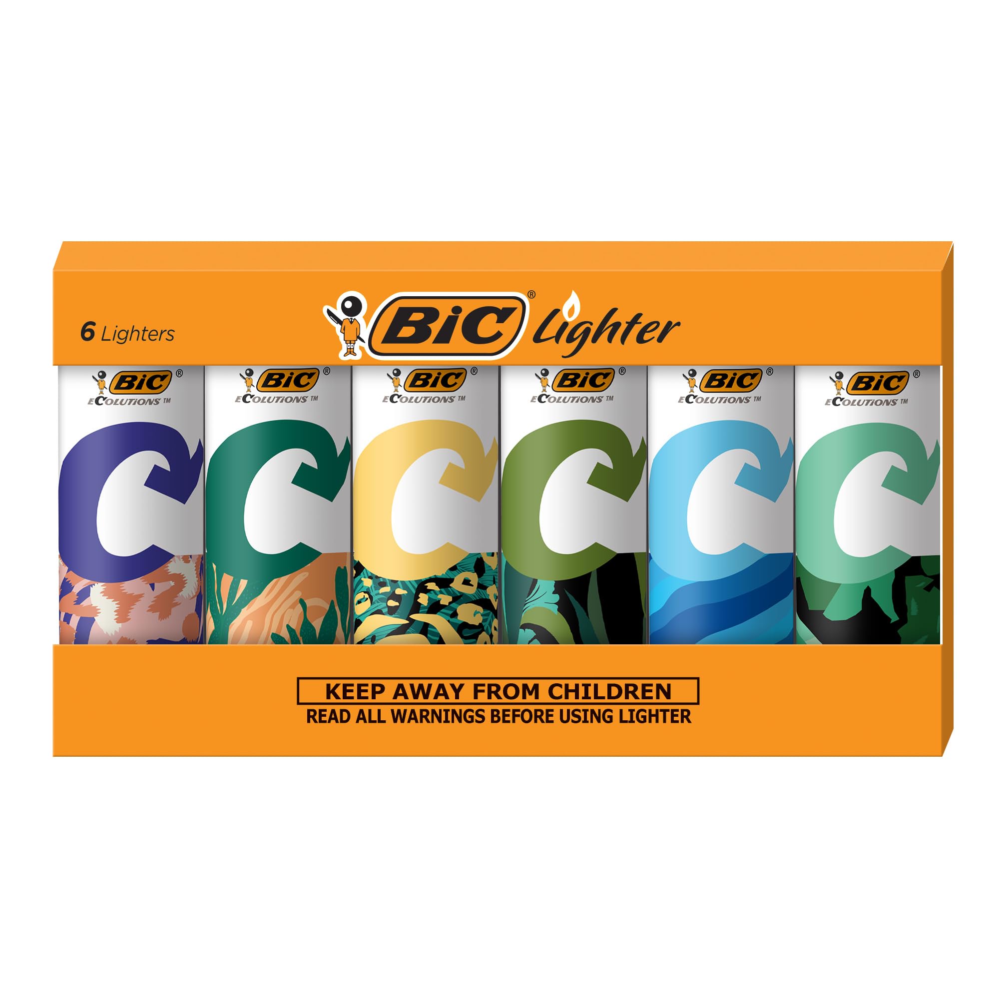 BIC Ecolutions Maxi Pocket Lighter, 6-Pack of Ecofriendly Candle Lighters, 100% Recycled Packaging and 55% Recycled Metal, 30% Carbon Offset