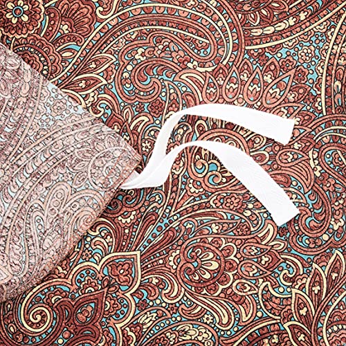 Eikei Boho Paisley Print Luxury Duvet Cover and Shams 3pc Bedding Set Intricate Tuscany Bohemian Damask Medallion 350TC Egyptian Cotton Sateen (Queen)