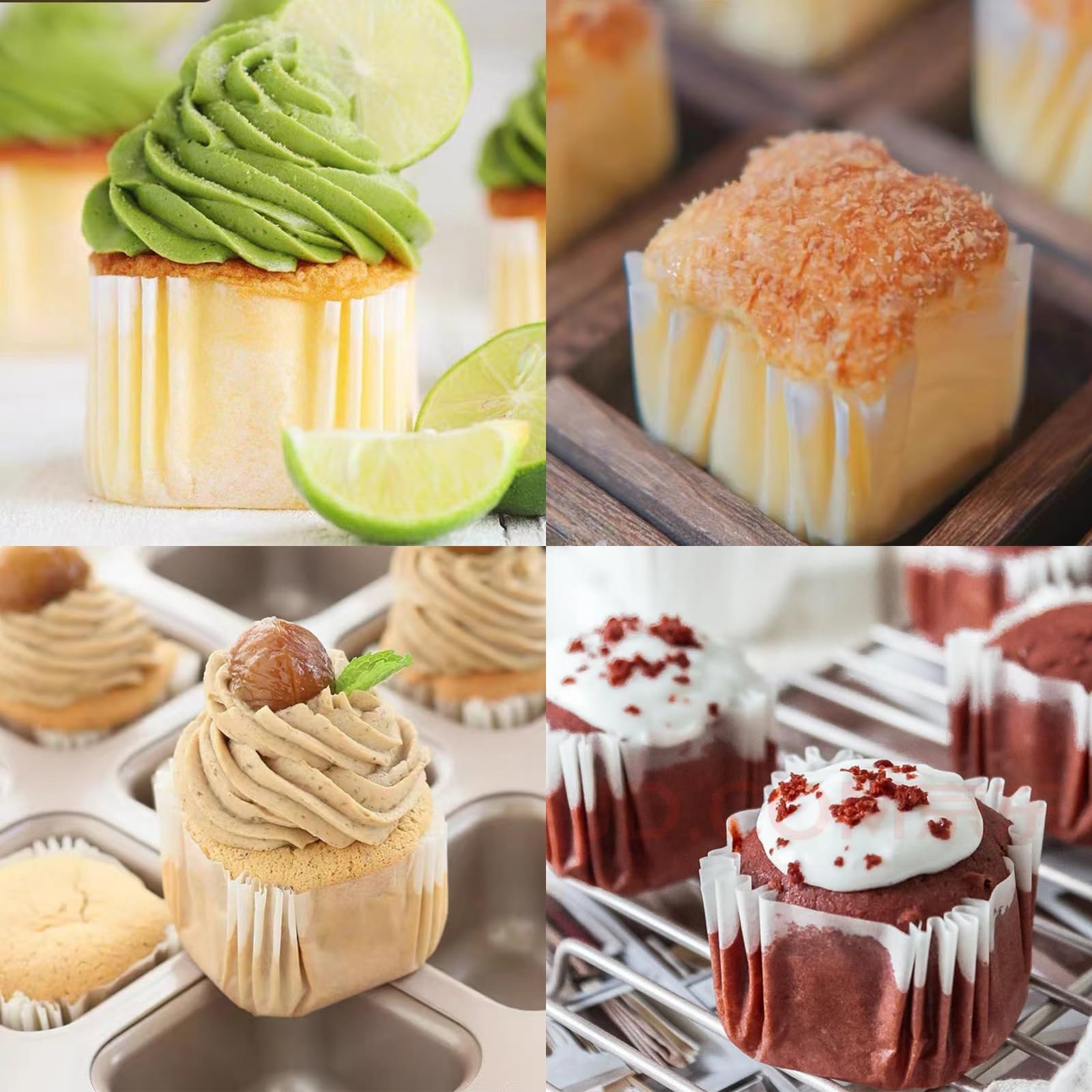 CHEFMADE Square Cupcake Liners - 300 Count, Non-Stick White Paper Liners for Baking Candy and Cupcakes, Food-Grade Standard Size Square Baking Cups