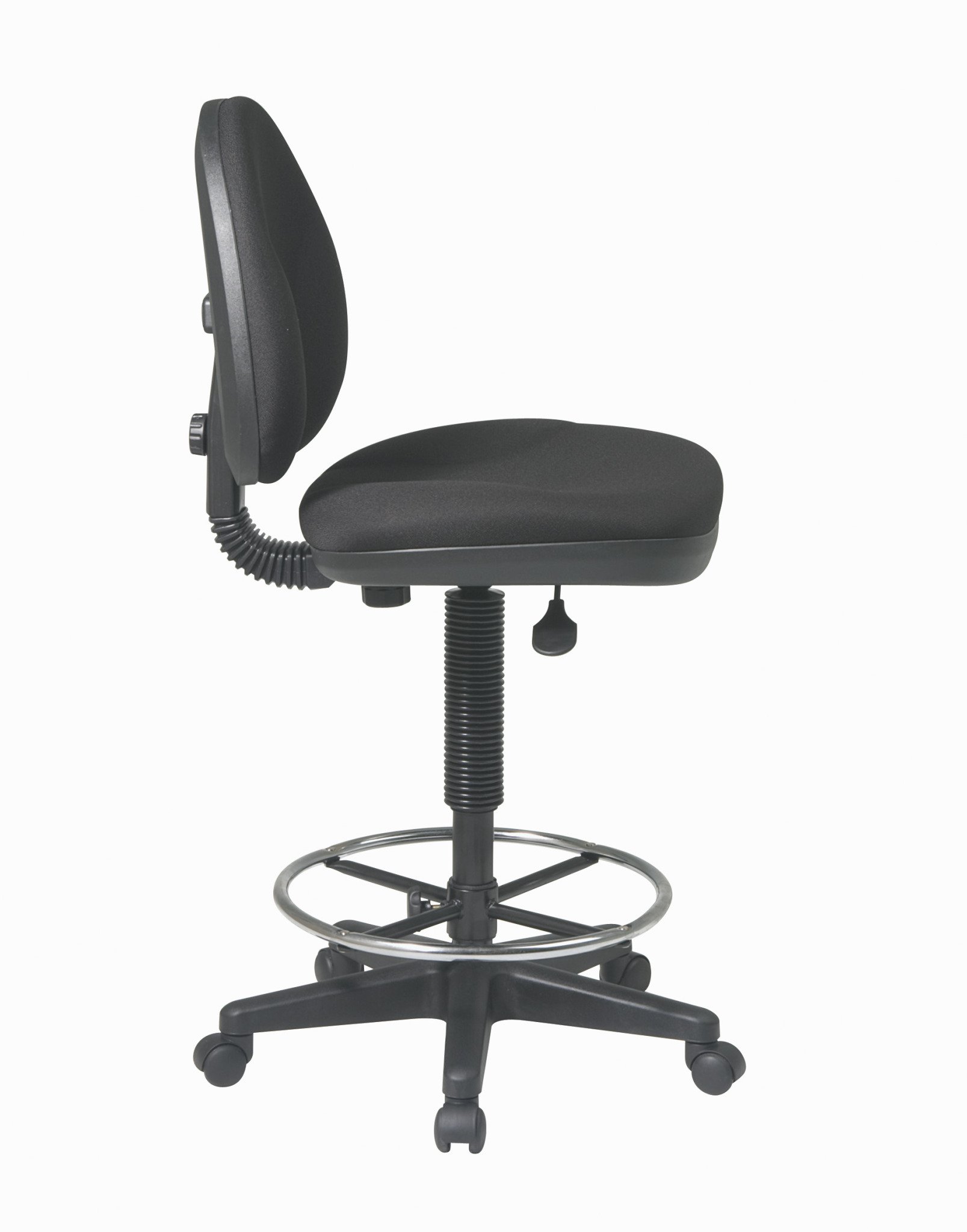 Office Star DC Series Drafting Chair with Sculptured Seat and Back, Built-in Lumbar Support and Adjustable Foot Ring, Icon Black Fabric