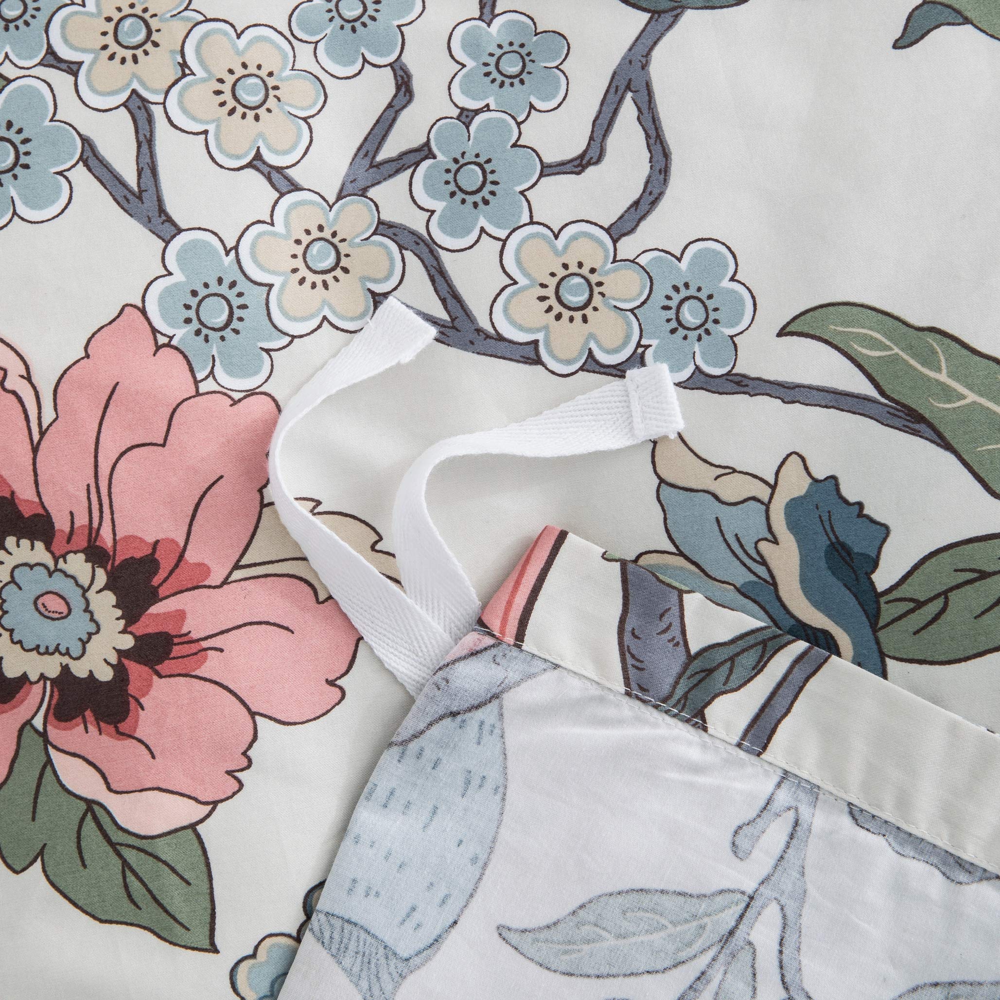 Eikei Cottage Bloom Garden Duvet Cover Set French Country Provincial Chic Floral Birds Bedding Peony Blossom Tree Branches (Muted, King)