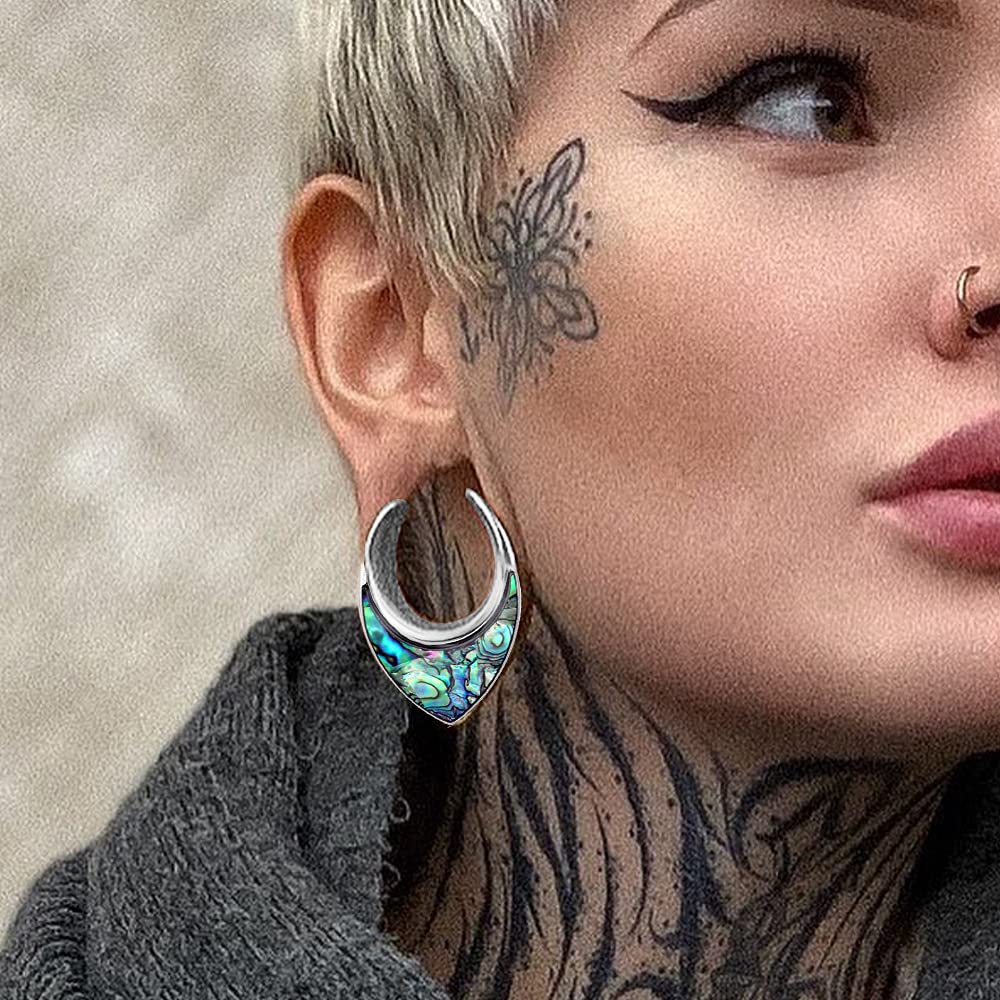 Casvort 2 PCS 14mm (9/16'') Hypoallergenic 316 Stainless Steel Silver Natural Conch Saddle Hangers Tunnels Reverse Saddle Gauges Piercing Body Jewelry