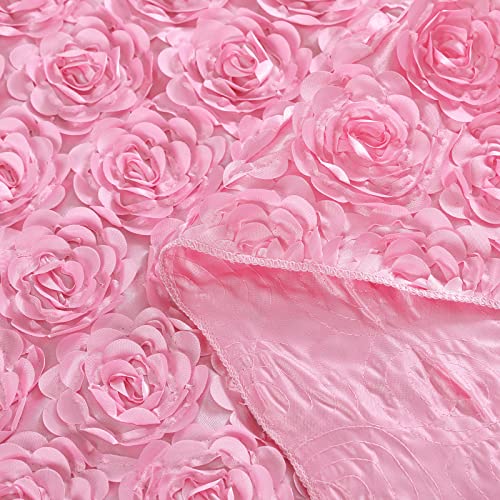 Baby Shower Tablecloth 50x102 Inches Pink Tablecloth Rectangle Satin Overlay Rosette Tablecloth 3D Floral Tablecloth for Wedding Party Event