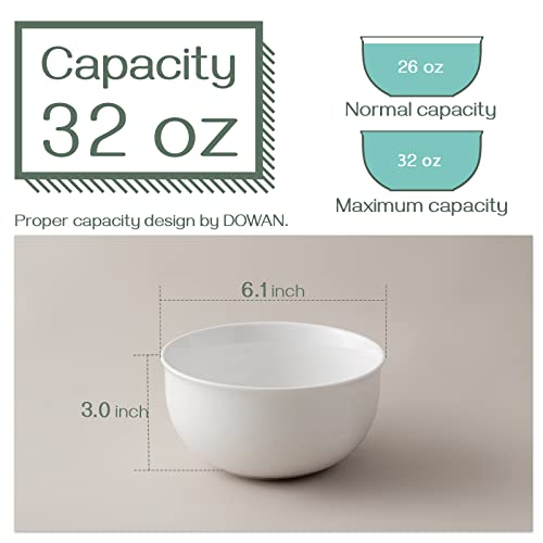 DOWAN Classic Ceramic Soup Bowls, 32 Ounces White Cereal Bowl and Bowls Set for Noodle Cereal Soup Rice Pasta Oatmeal,Porcelain Salad Bowls Set of 4 for Kitchen, Dishwasher & Microwave Safe