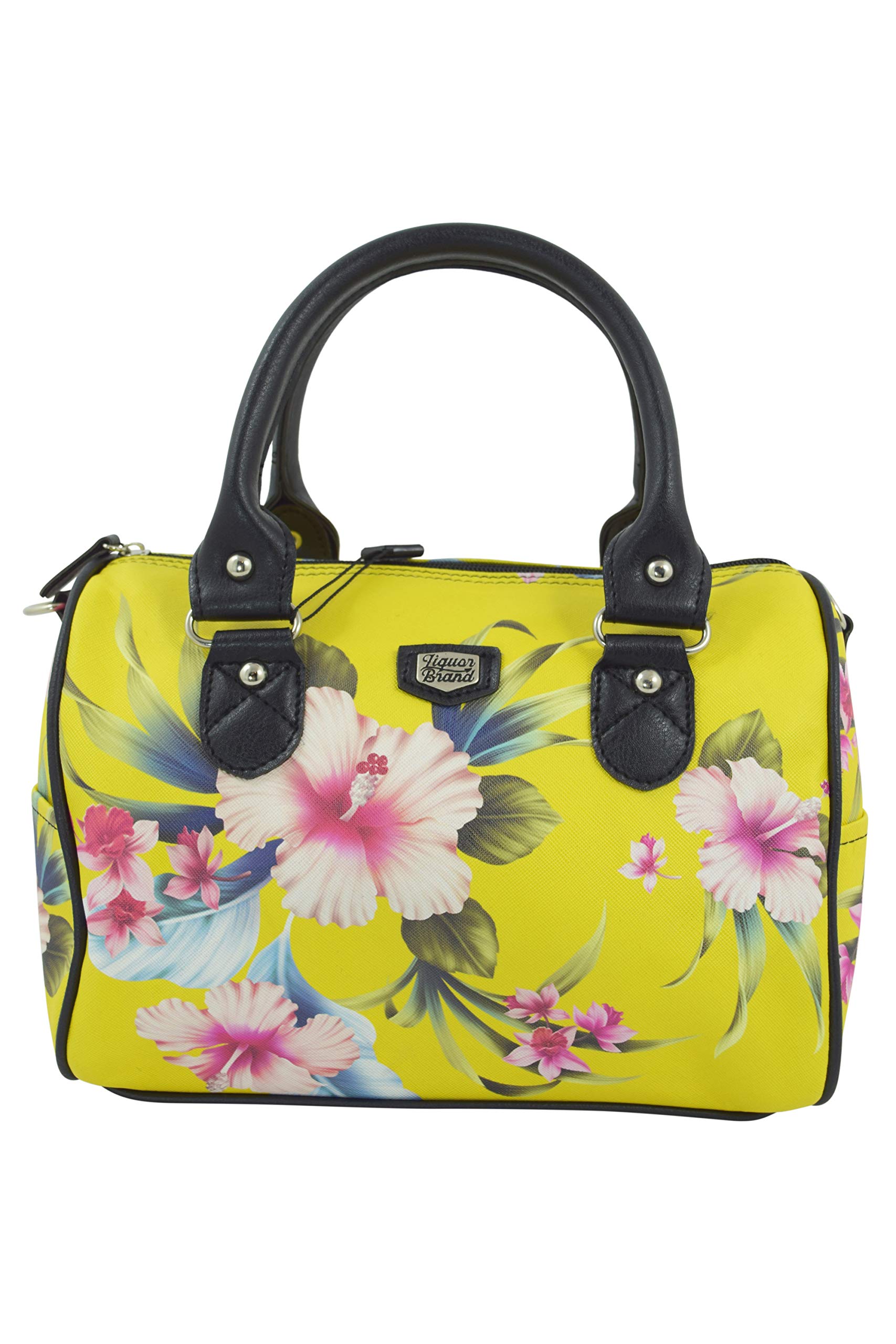 Liquor brand Aloha Hawaiian Luau Hawaiian hibiscus print Round Purse Handbag (Yellow)