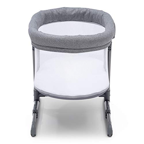 Simmons Kids Oval City Sleeper Bedside Bassinet - Adjustable Height Portable Crib with Wheels & Airflow Mesh, Grey Tweed 31.5x19.7x30 Inch (Pack of 1)