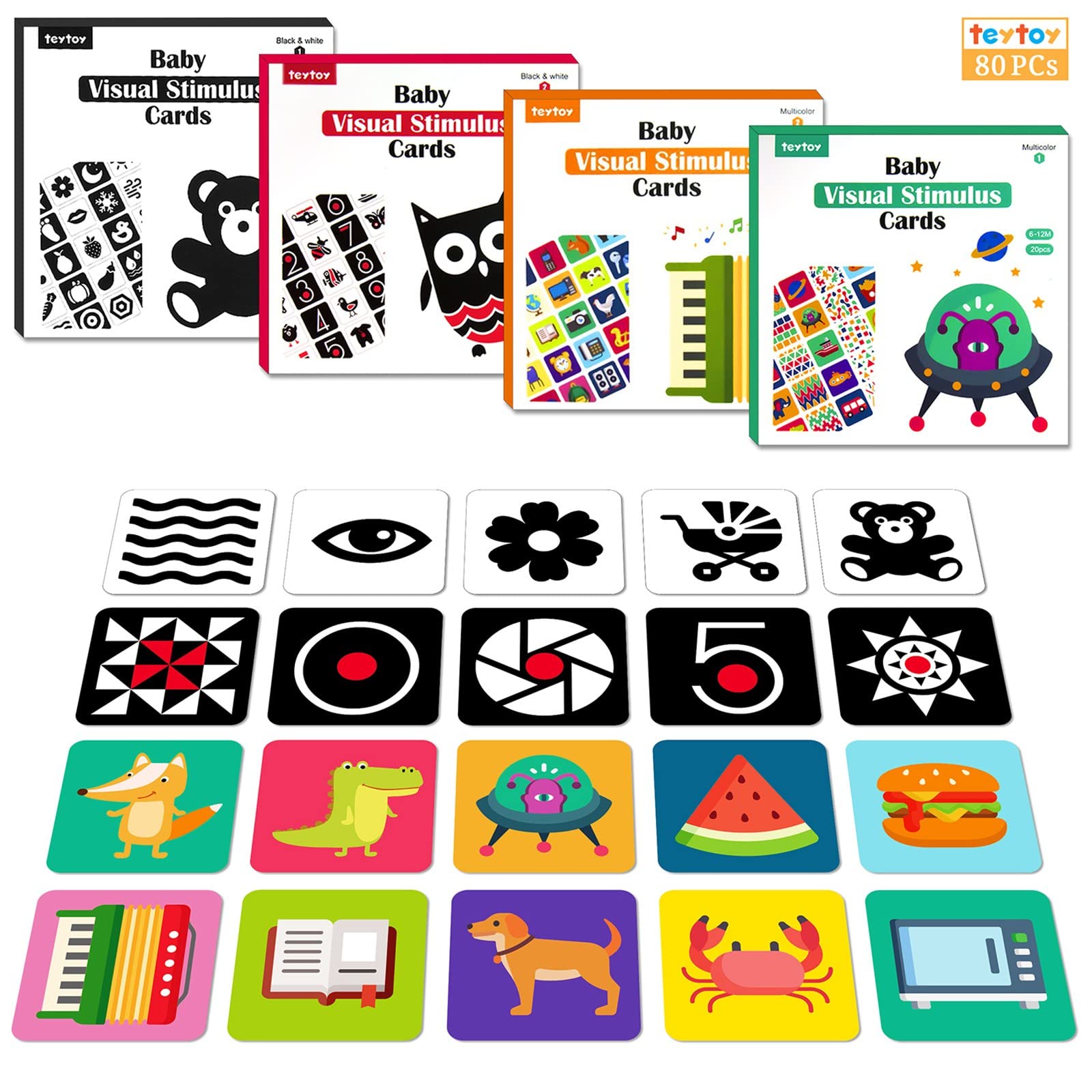 Black and White Baby Flashcard for Intelligence Development,80 PCs 160 Page High Contrast Visual Stimulation Cards,Early Memory Learning Tummy Time Toys for Newborn Infants 0 3 6 12 Months