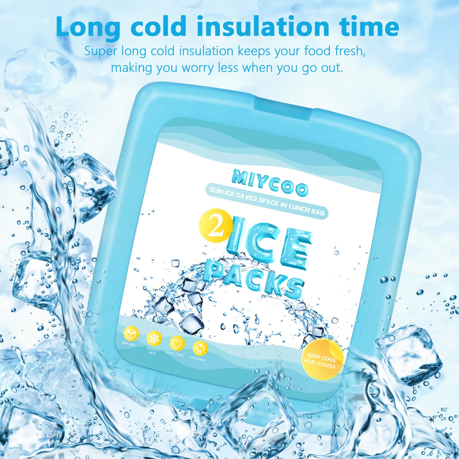 Cool Coolers Reusable ice Packs for Lunch Bags & Lunch Box - ice Packs for Cooler - MIYCOO
