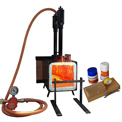 SIMOND STORE Portable Propane Double Burner Forge with One Side Brick Door, Gas Forge for Forging Blacksmith Tools Equipment Knife Making Farrier - Rectangle Shape Steel Forgeā¦