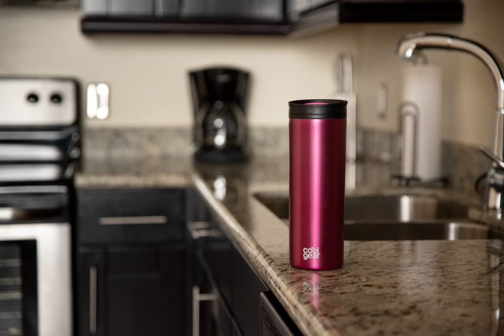 COOL GEAR 2 Pack 16 oz Amelia Coffee Travel Mug with Spill Resistant Slider Lid - Smoke/Purple