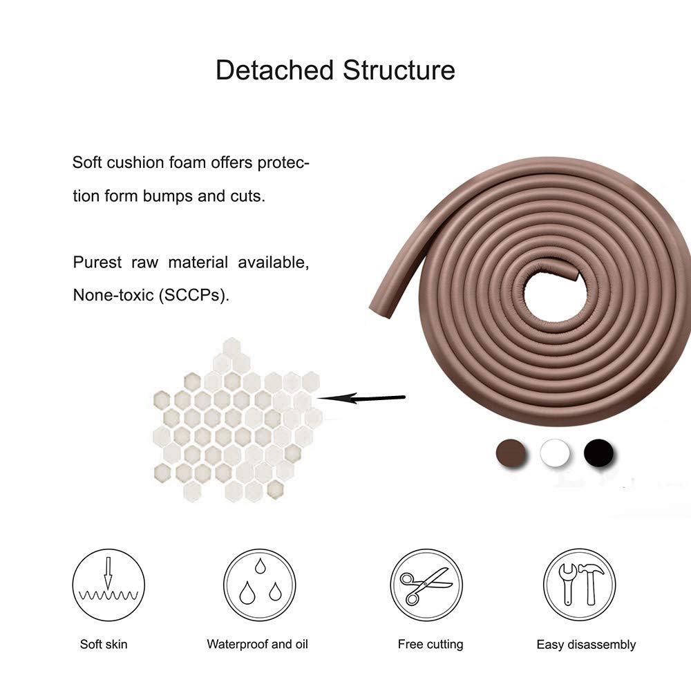 Baby Proofing Safe Edge & Corner Guards Cushion 19.7 ft - Thickened Child Safety Furniture Bumper & Table Protectors. Pre-Taped Corners. (Coffee Brown)