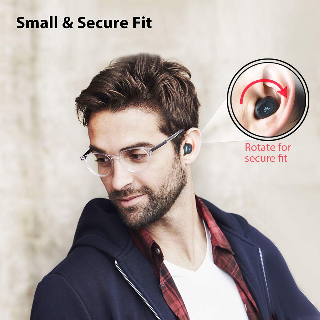 Avantree TW115 Tiny True Wireless Bluetooth 5.0 Earbuds Earphones for Small Ear Canals, with Noise Isolation & Mic, Secure Fit for Sport, 36H in Ear Headphones with Wireless Charging Case (Black)