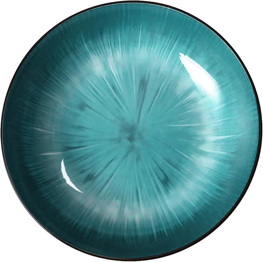 Bestone 12 Piece Round Kitchen Dinnerware Set,Plates and Bowls sets,Dishes, Plates, Bowls, Dish Set,Plates and Bowls,Service for 4, Chip Resistant Porcelain,Starburst Turquoise green