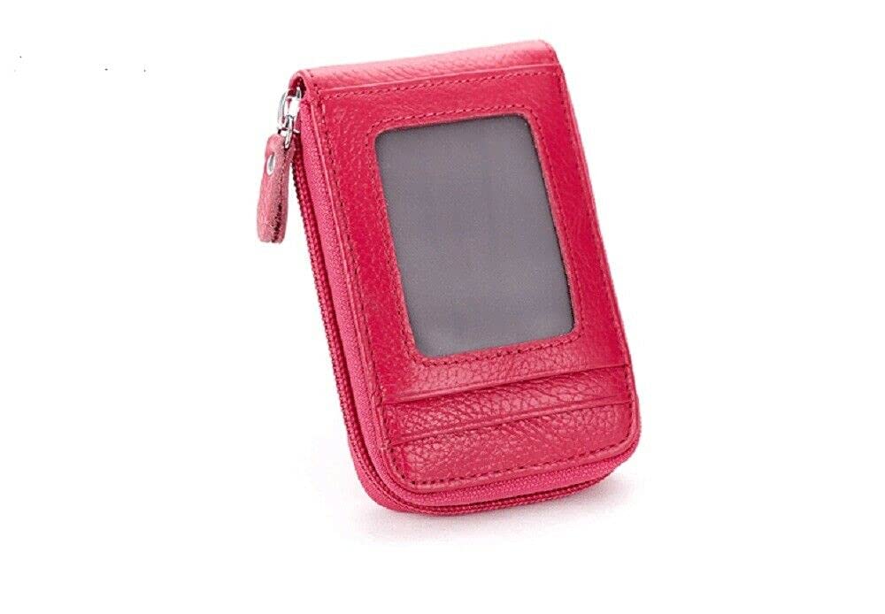 Men & Women Wallet with red rose Blocking Zipper Thin Pocket Genuine Leather Credit Card Holder RFID (Red Rose)