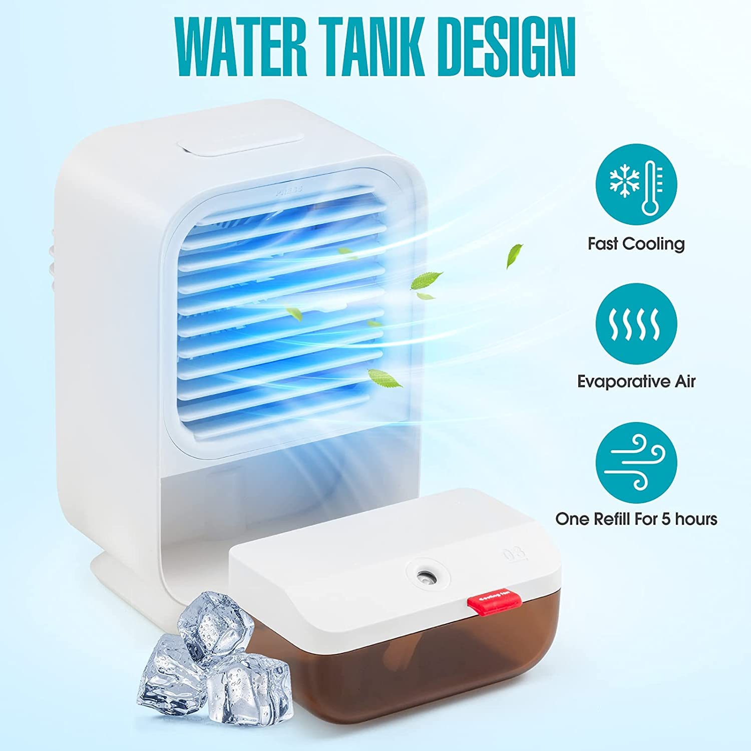 BENBOAR Portable Air Conditioner Fan, Desktop Air Cooler with Automatic Rotation & Water Tank Evaporative Humidifier, Cold Mist Humidifier Atomizer with Warm Night Light, 4000 mAh Power (Desktop fan)