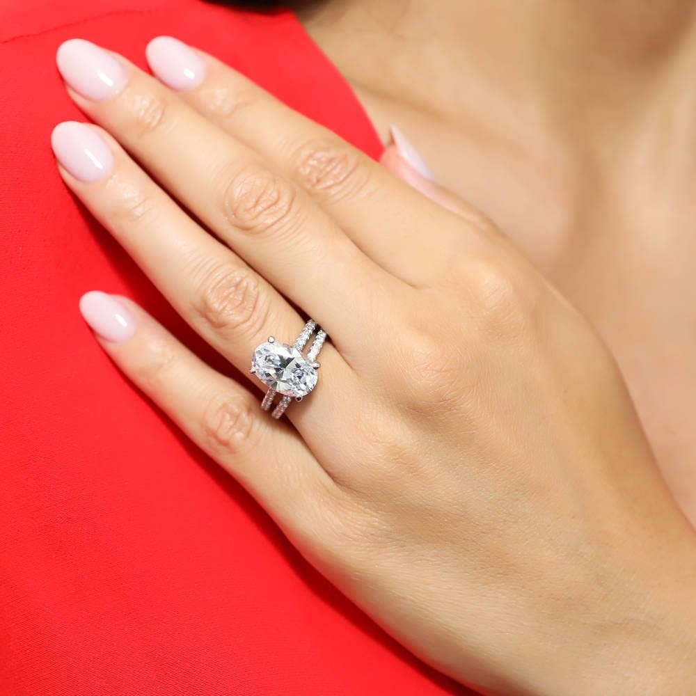 BERRICLE Sterling Silver Solitaire Wedding Engagement Rings 5.5 Carat Oval Cut Cubic Zirconia CZ Ring Set for Women, Rhodium Plated Size 6