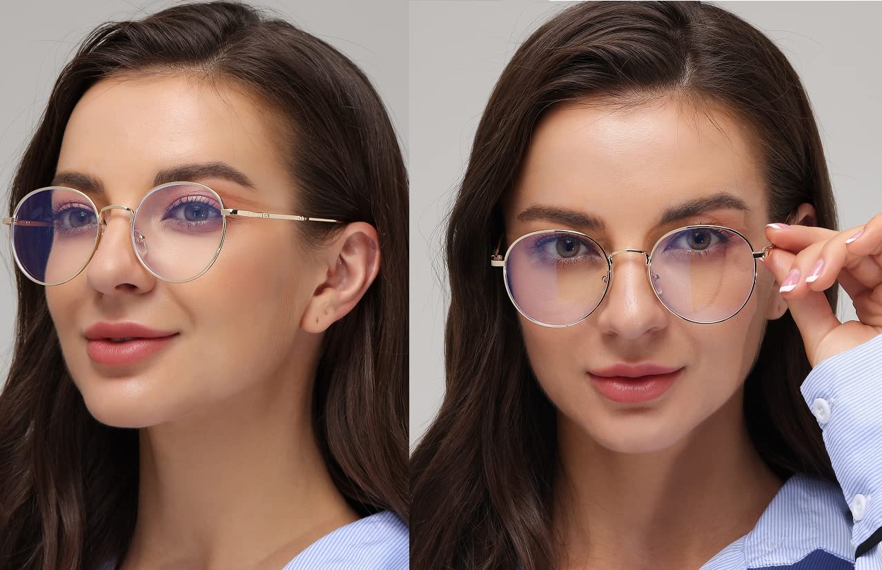 Blue Light Blocking Glasses Women Vintage Metal Round Rim Frame Retro Eyeglasses Women Men