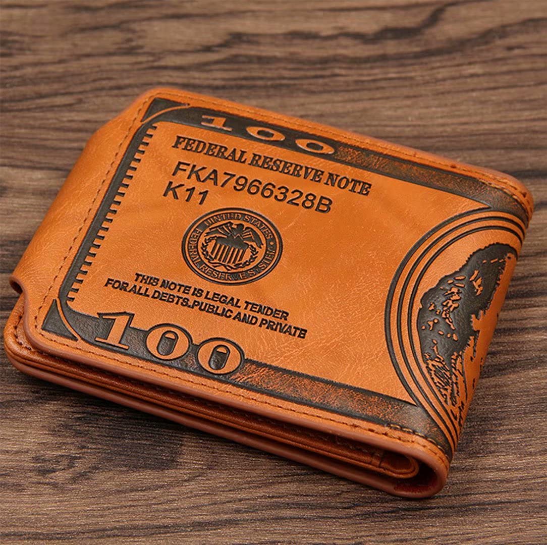 Men's Novelty US 100 Dollar Wallet,Billfold Safe Purse With Magnetic Buckle(Brown)