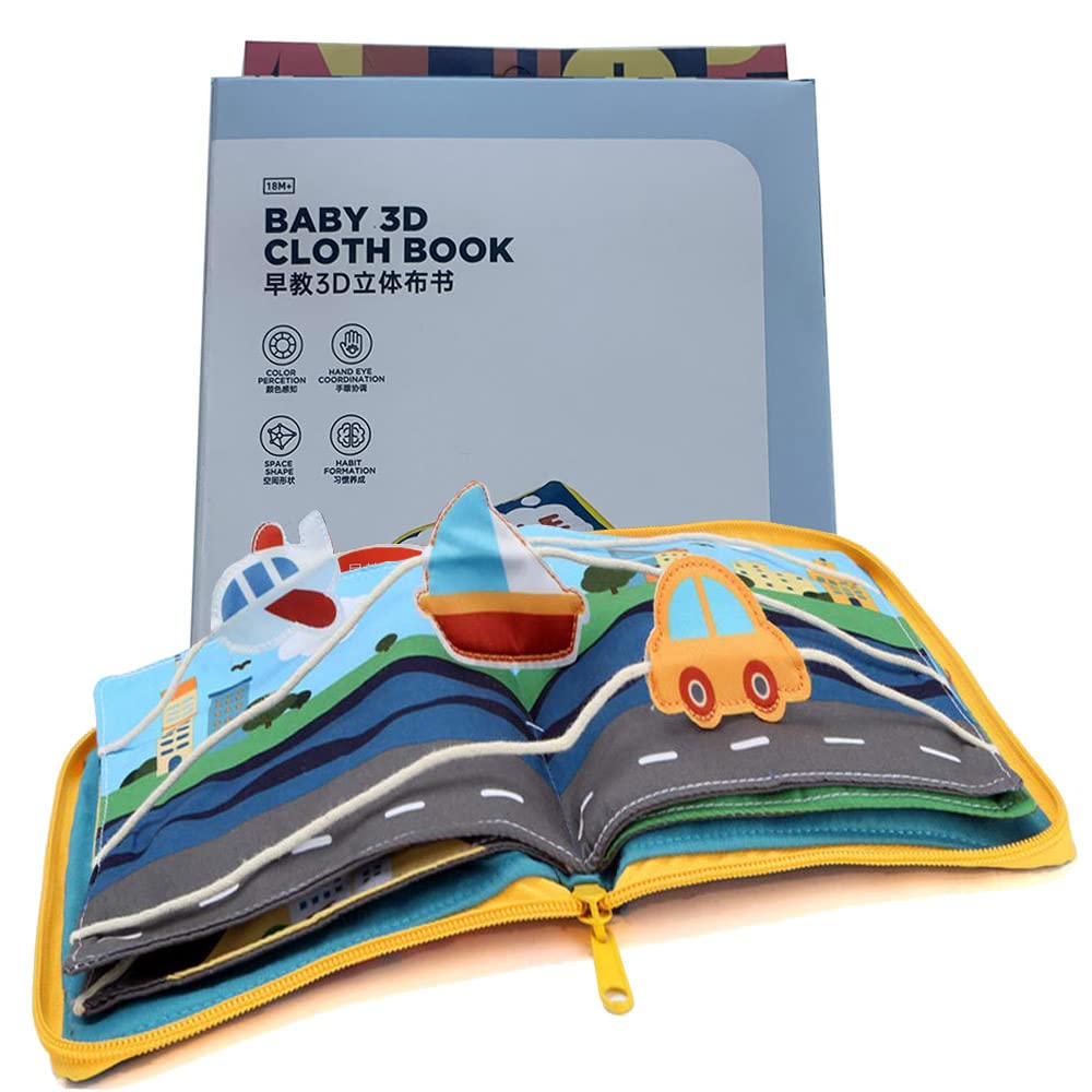 Felt Quiet Books - 9 Kinds Vehicle Identify Skill Boys and Girls, Ultra Soft Baby Book Touch and Feel Cloth Book, 3D Books Fabric Activity for Babies /Toddlers, Learning to Sensory Book、Busy Book