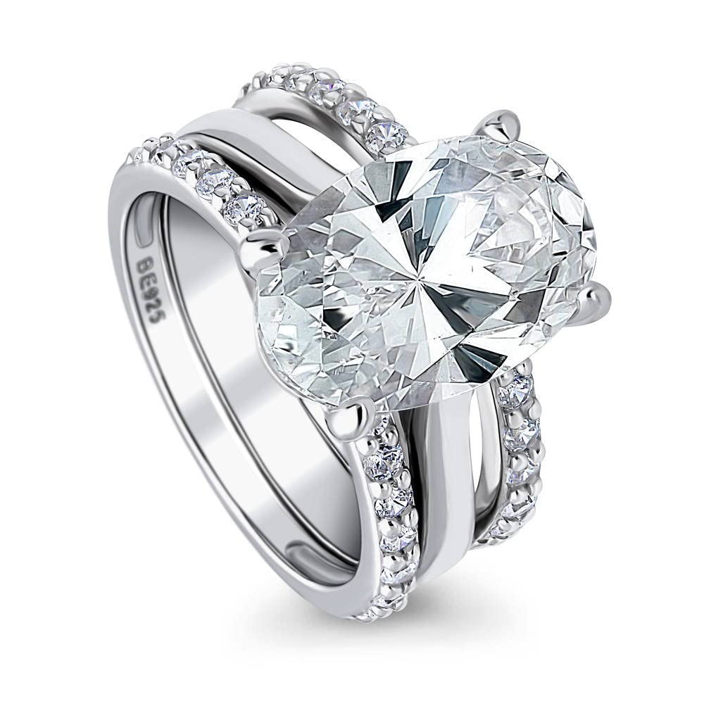 BERRICLE Sterling Silver Solitaire Wedding Engagement Rings 5.5 Carat Oval Cut Cubic Zirconia CZ Ring Set for Women, Rhodium Plated Size 7.5