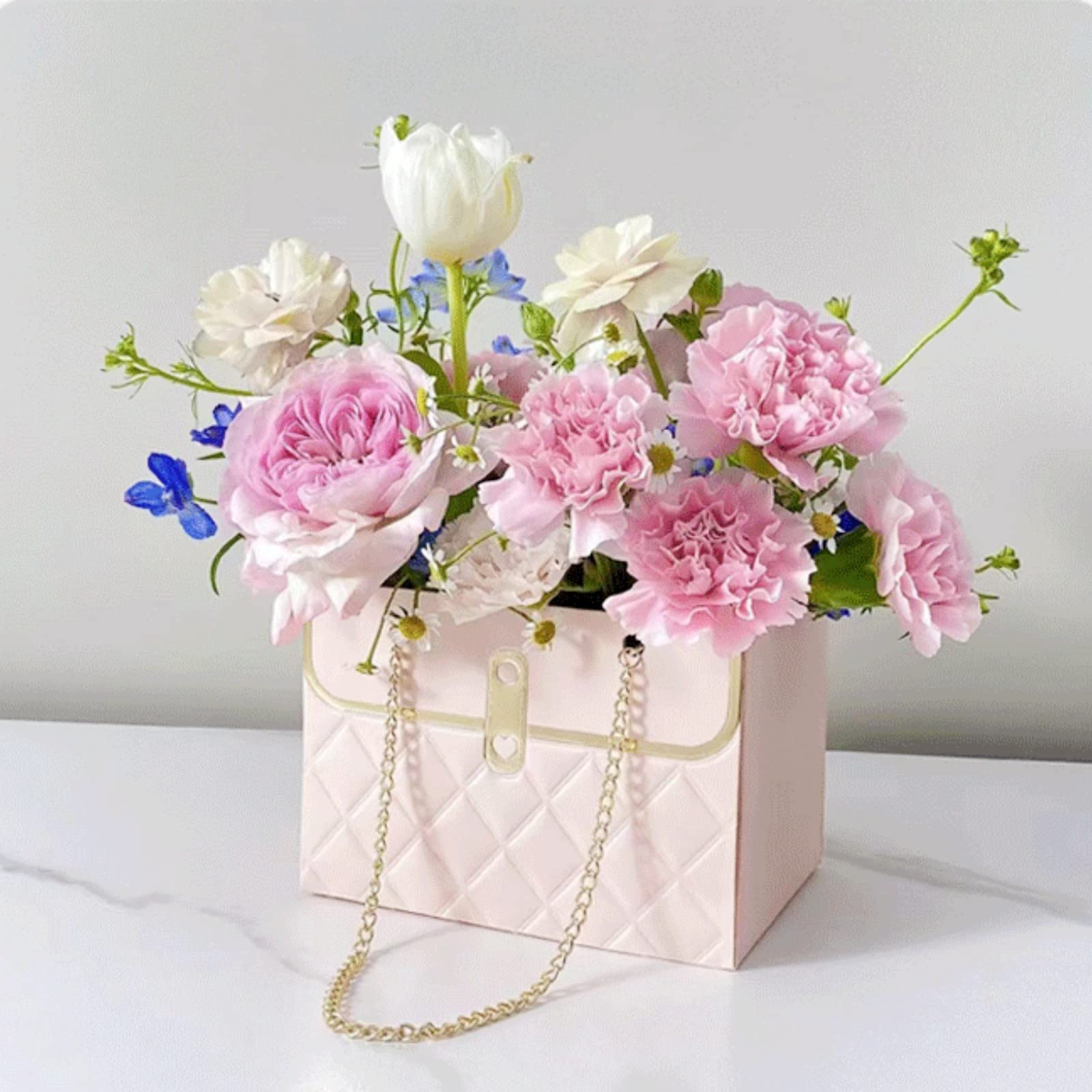 LONG XIN SERIES 8pcs Pink Flower Gift Bags Florist Present Craft Paper Boxes Portable Flower Bags Rectangular Gift Bags for Gift Package