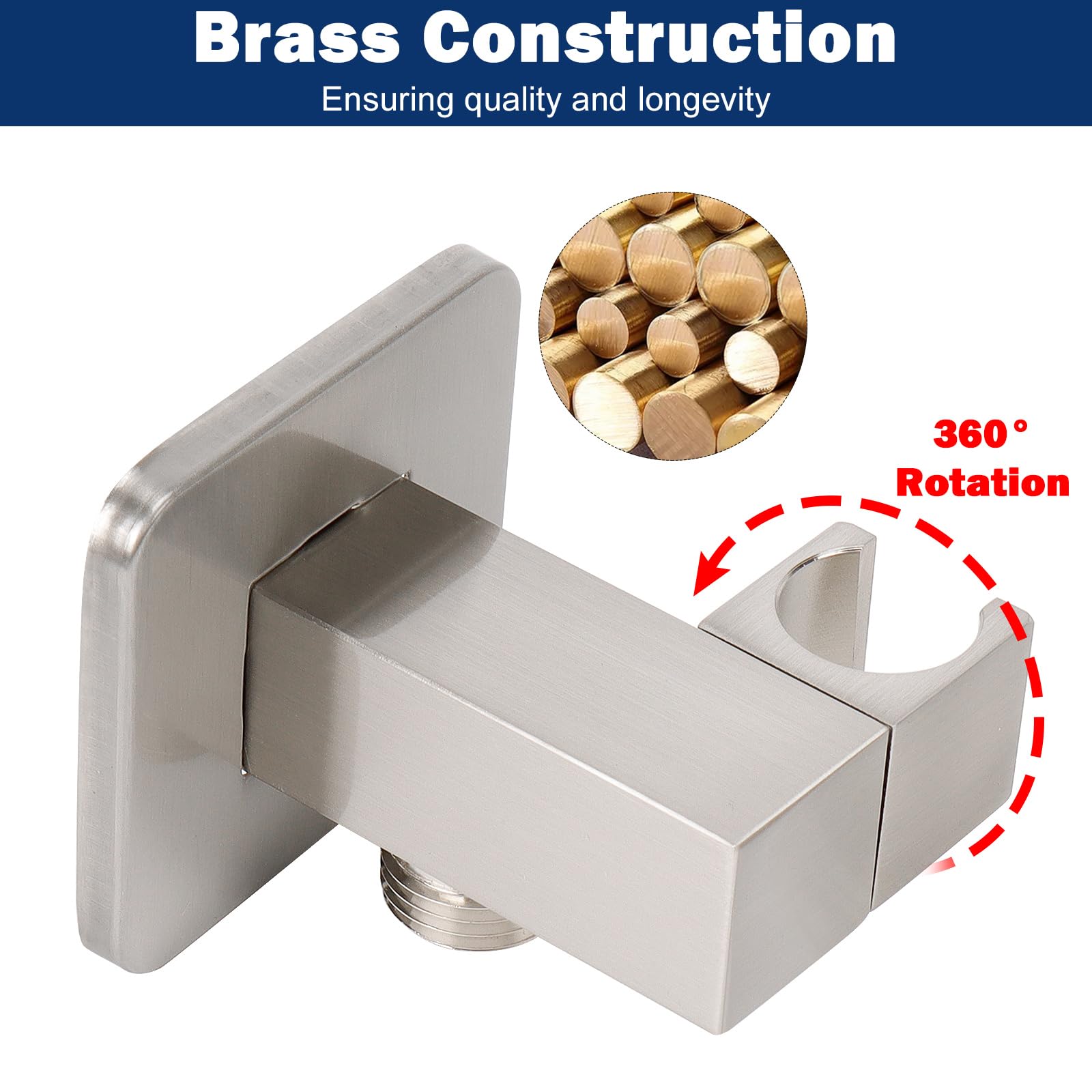 NearMoon Brass Hand Held Shower Head, Luxury High Pressure Showerhead Kit with Wall Connector and Hose Set, for Bathroom Showering System Contemporary Square Style (Brushed Nickel)