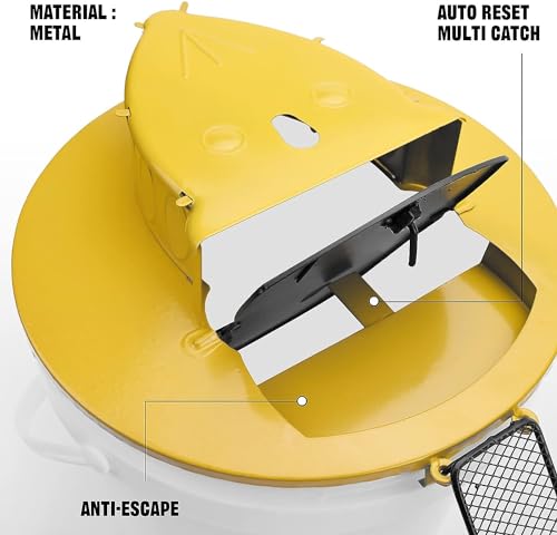 Bucket Lid Mouse Trap - Multi-Catch, Auto-Reset, Humane or Lethal Rat Trap - Metal Material - Bait Racks - Anti Escape - 5 Gallon Bucket Compatible