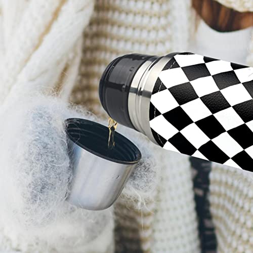 Black White Plaid Vacuum Insulated Stainless Steel Water Bottle, Double Walled Travel Thermos Coffee Mug 17 OZ for School Office