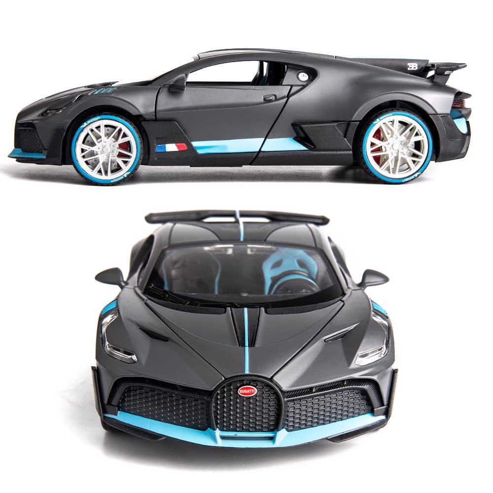 WAKAKAC 1/24 Bugatti Divo Model Car Alloy Diecast Pull Back Toy Vehicle with Light and Music Supercar Toys for Toddlers Kids Children Gift (Gray)